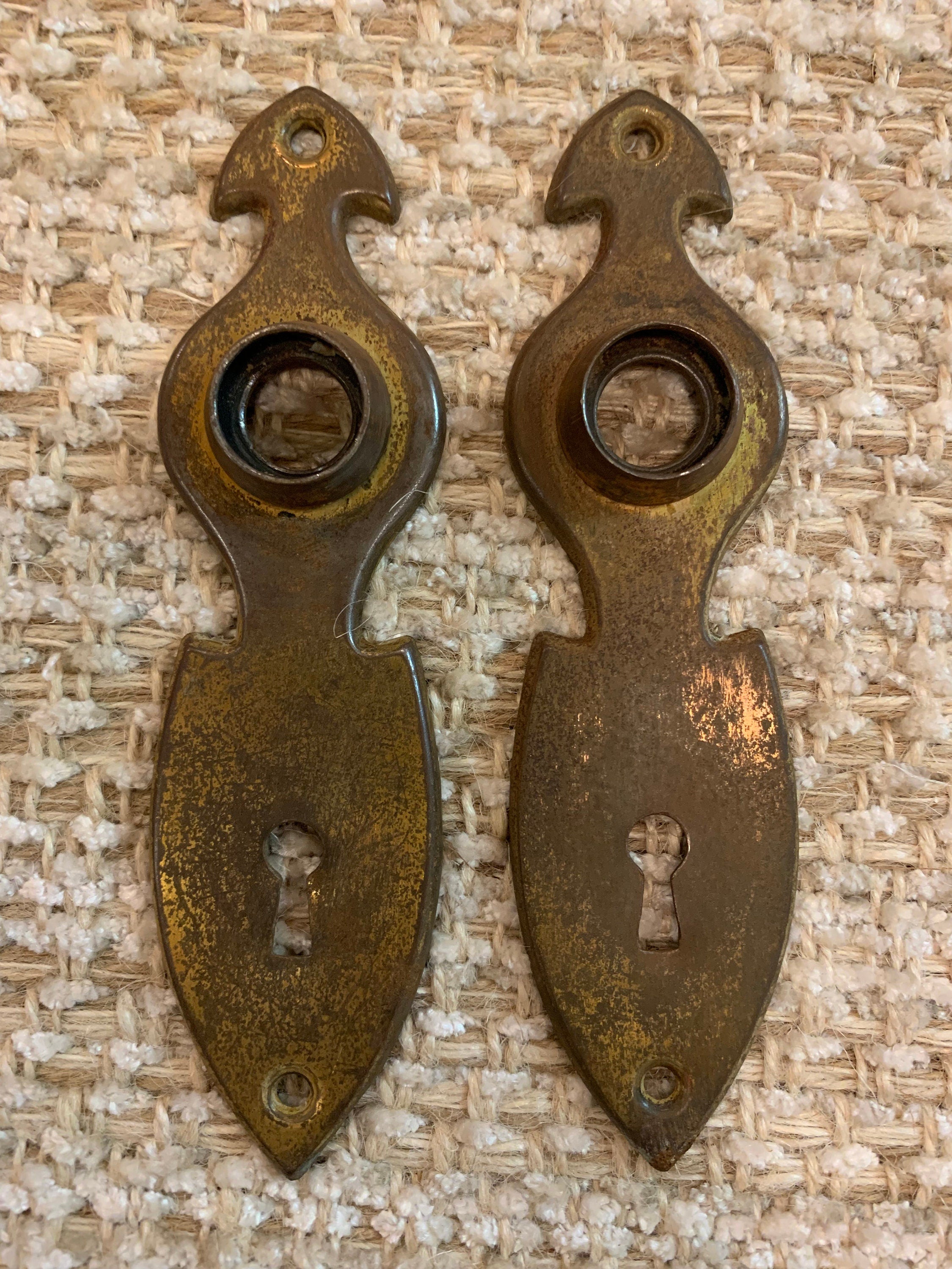 1 1/2" x 5 3/4" Pair Of Antique Steel Door Knob Plates – Heidi's Rusty ...